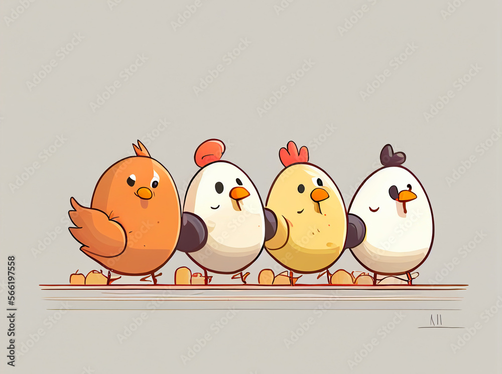 Cartoon chickens in chicken coop. Cheerful joyful chickens.. Stock ...