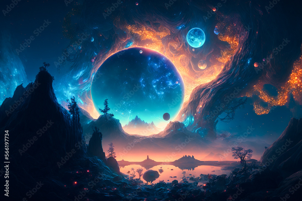 Fantasy dream planet in anime style. Created with Generative AI ...
