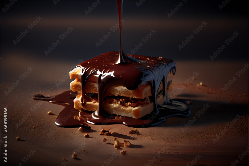 Chocolate Syrup Spilling Over Biscuits a Dark and Moody Background AI ...