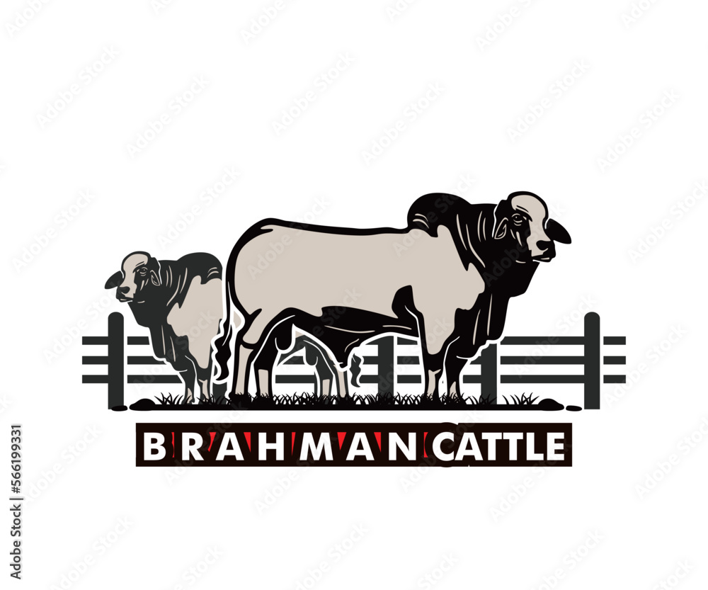 GREAT BRAHMAN CATTLE BREEDS LOGO, silhouette of strong bull standing ...