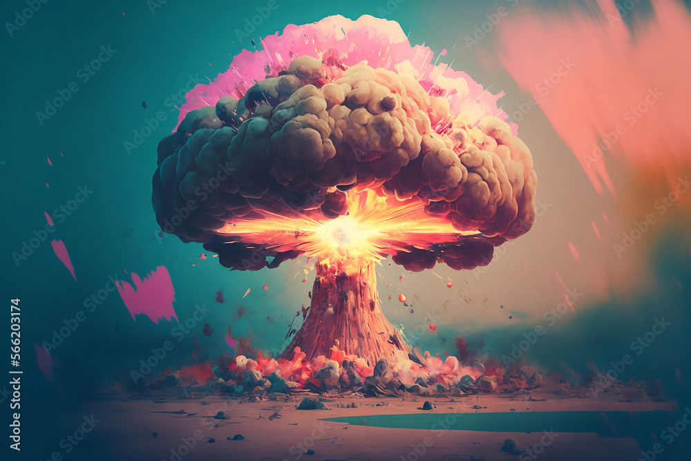 Explosion of nuclear bomb during war, AI art Stock Illustration | Adobe ...