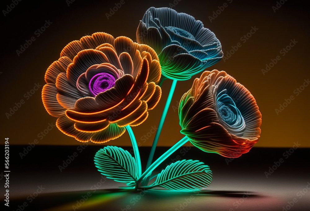 Ai-Generated 3D Neon Flower Render: An Illuminated Visual Artwork of ...