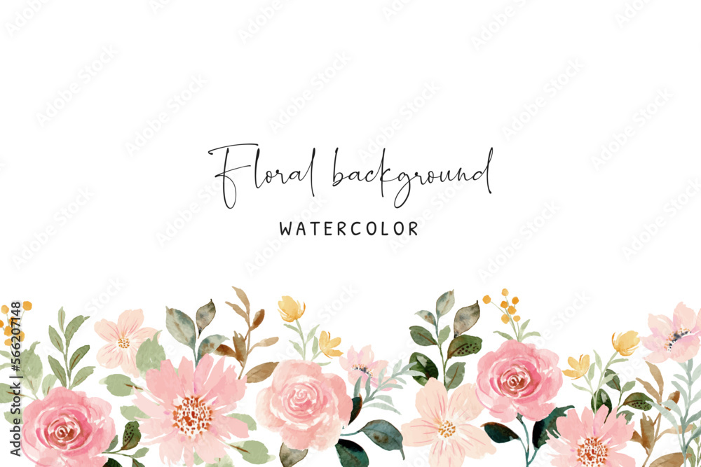 Peach rose flower border with watercolor Stock Vector | Adobe Stock