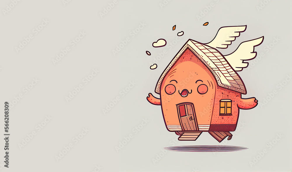 Cartoon flying house with wings and smiling face. Stock Illustration ...