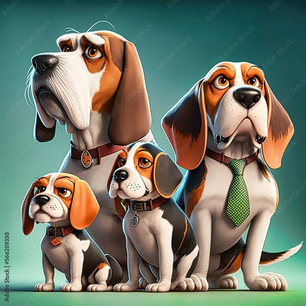 Cute beagle family in cartoon mode Stock Illustration | Adobe Stock