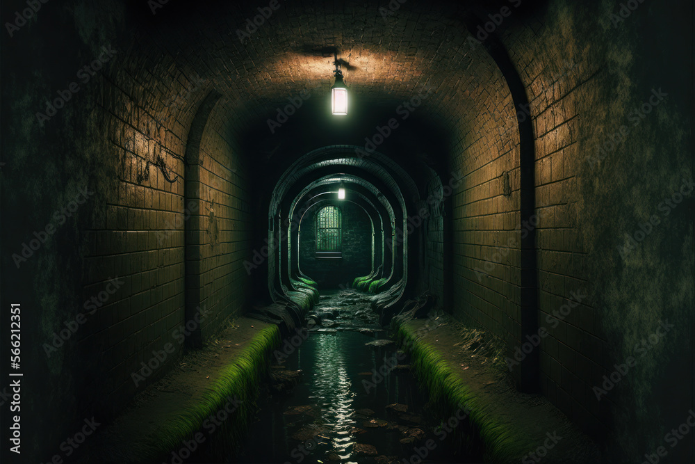 sewer interior underground with water. generative ai Stock Illustration ...