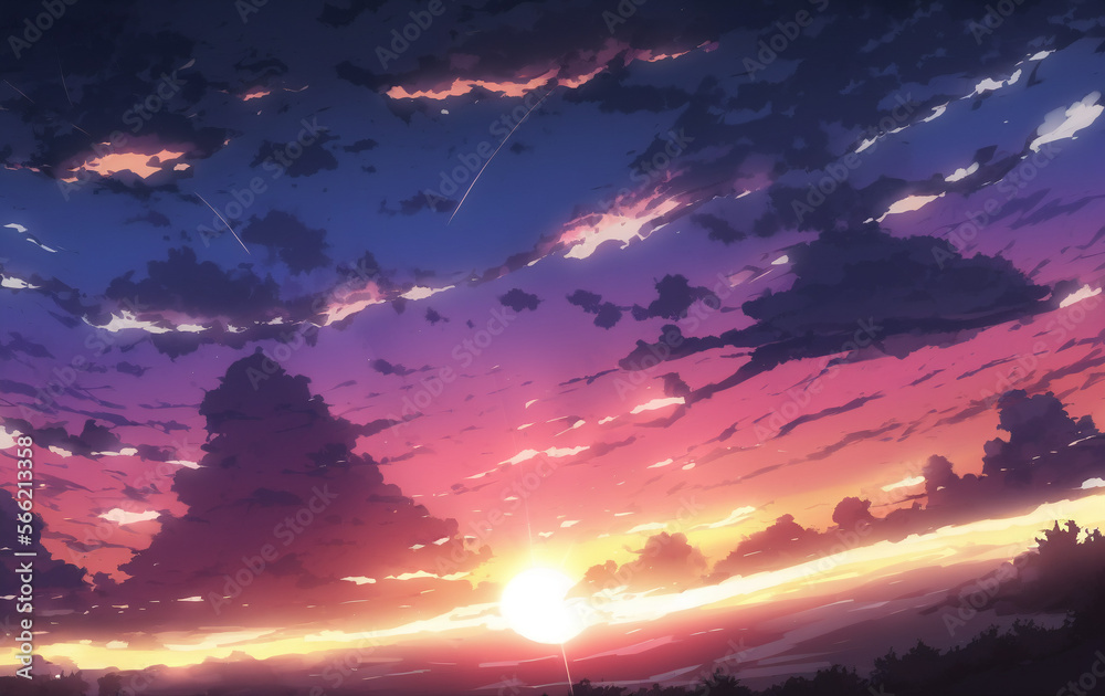 Anime style beautiful sunset sky generative AI Stock Illustration ...