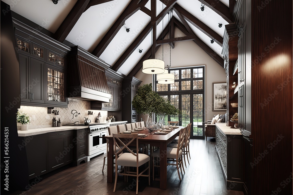 Amazing modern and rustic luxury kitchen with vaulted ceiling and ...