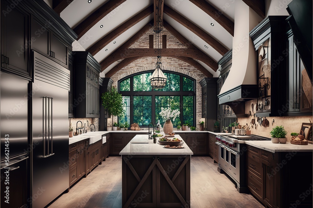 Amazing modern and rustic luxury kitchen with vaulted ceiling and ...