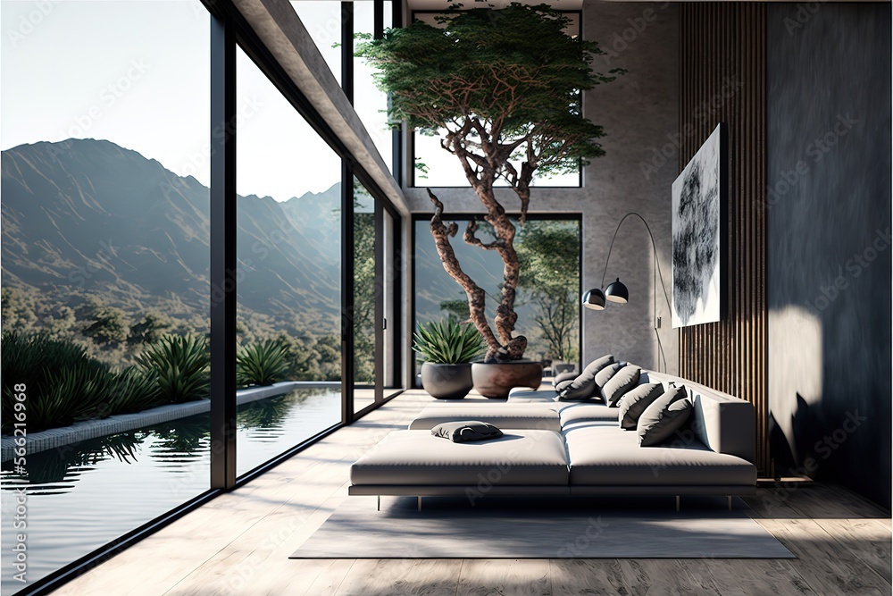 Livingroom in house style modern & loft pool villa takes view of ...