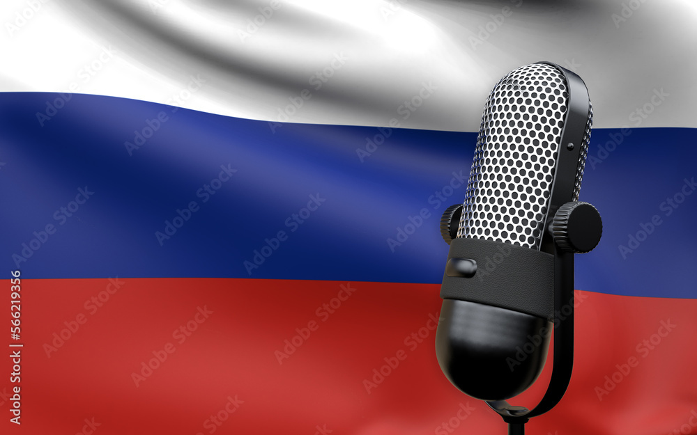 Russia national flag with microphone composition of voice of truth ...
