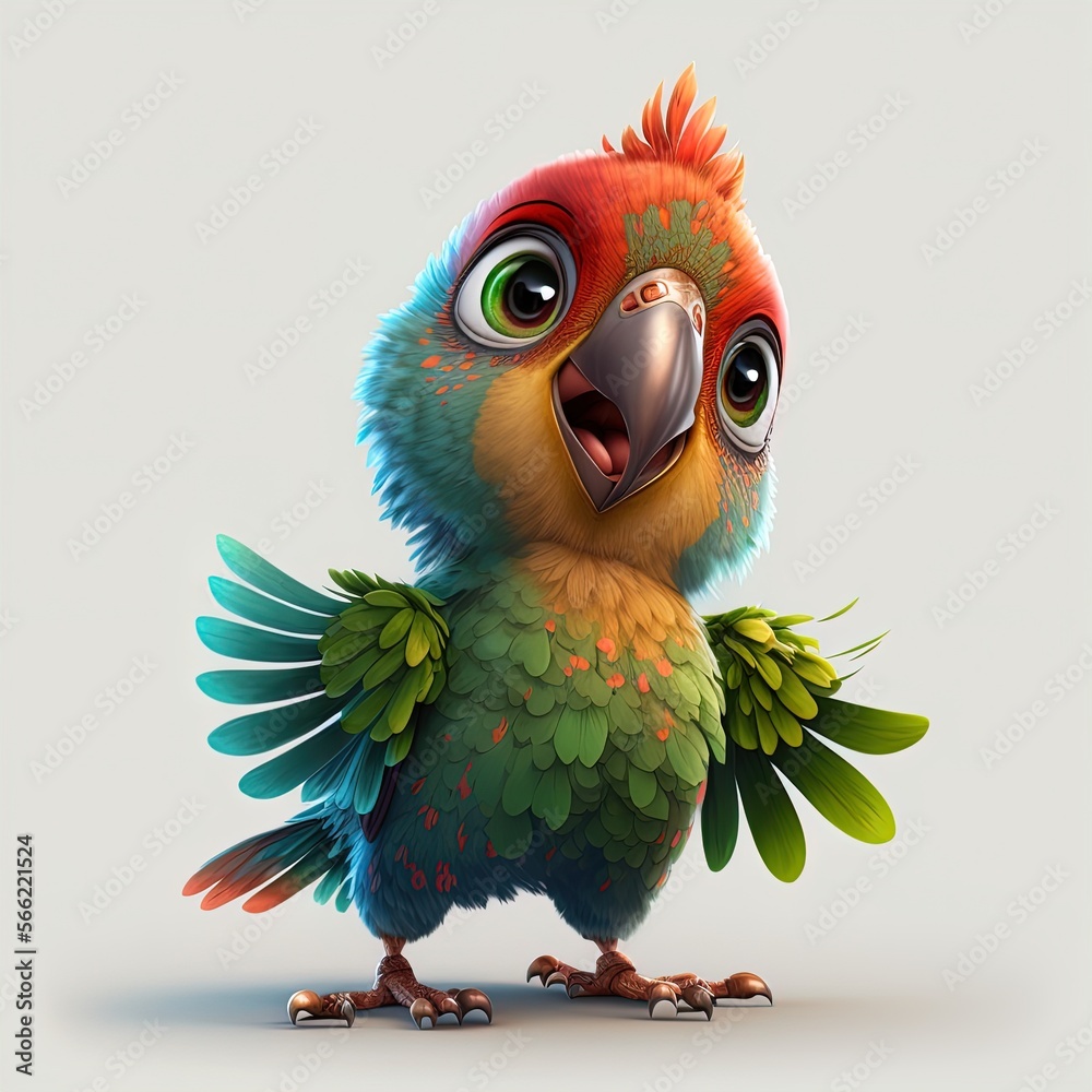 Cute tropical parrot with big eyes smiling. Nestling colorful feathers ...