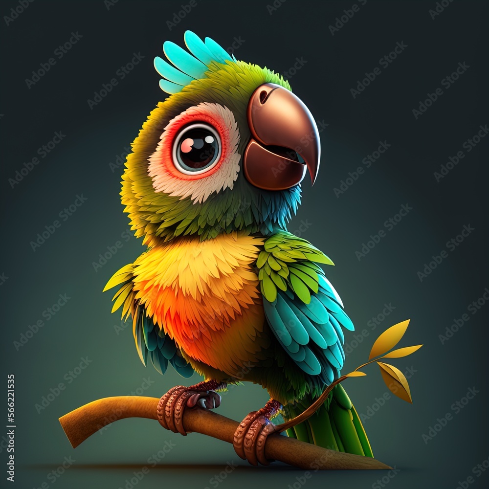 Cute tropical parrot with big eyes smiling. Nestling colorful feathers ...
