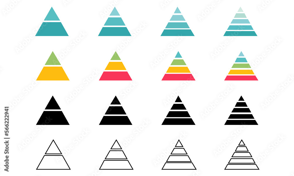 Pyramid diagram icon. Pyramid diagram template symbols, pyramid ...