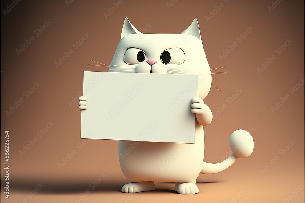 3D cute cat cartoon holding blank sign. 3D animal background. Suitable ...