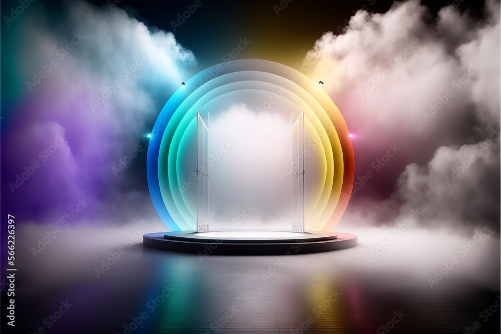 stage background with fog and colored spotlights for product ...