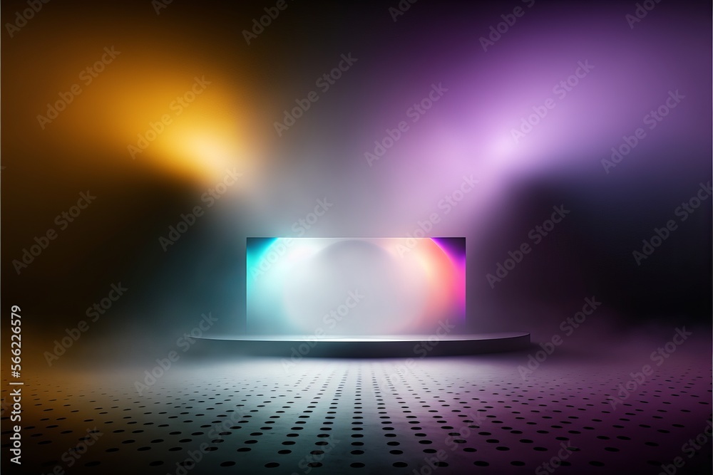illuminated stage background with fog and spotlights for product ...