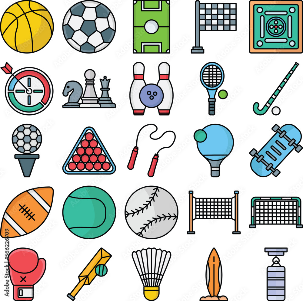 Sports Game icons set, sports game fill icons set, sports icons, sports ...