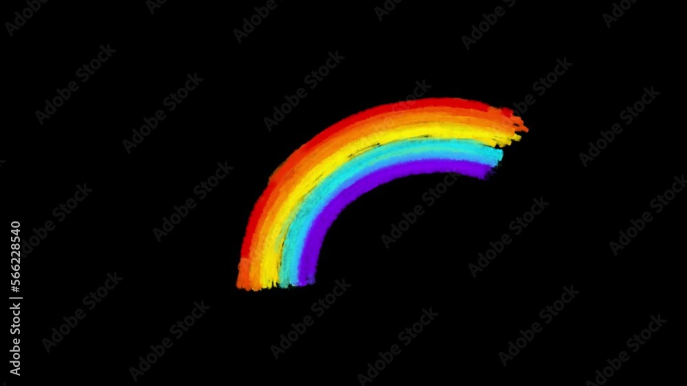 Rainbow drawing moving from right to left on black background. Hand ...