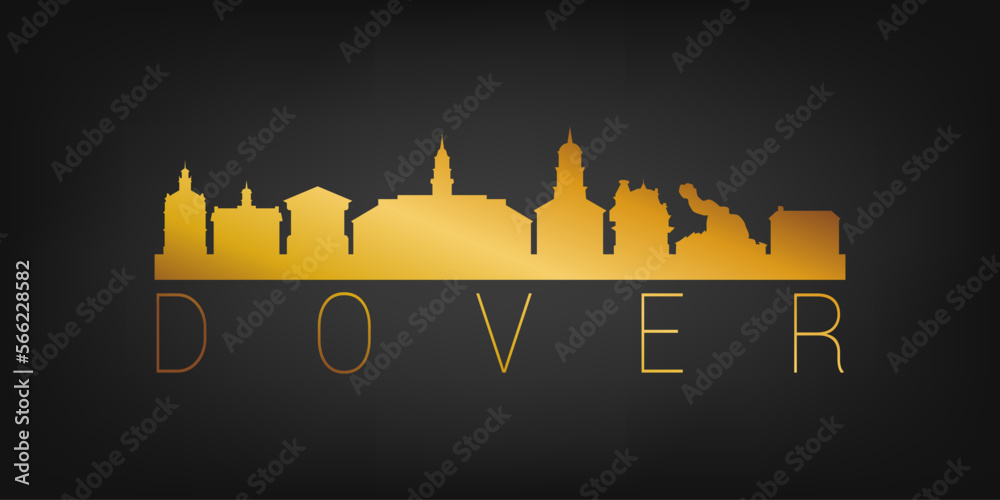 Dover, DE, USA Gold Skyline City Silhouette Vector. Golden Design ...