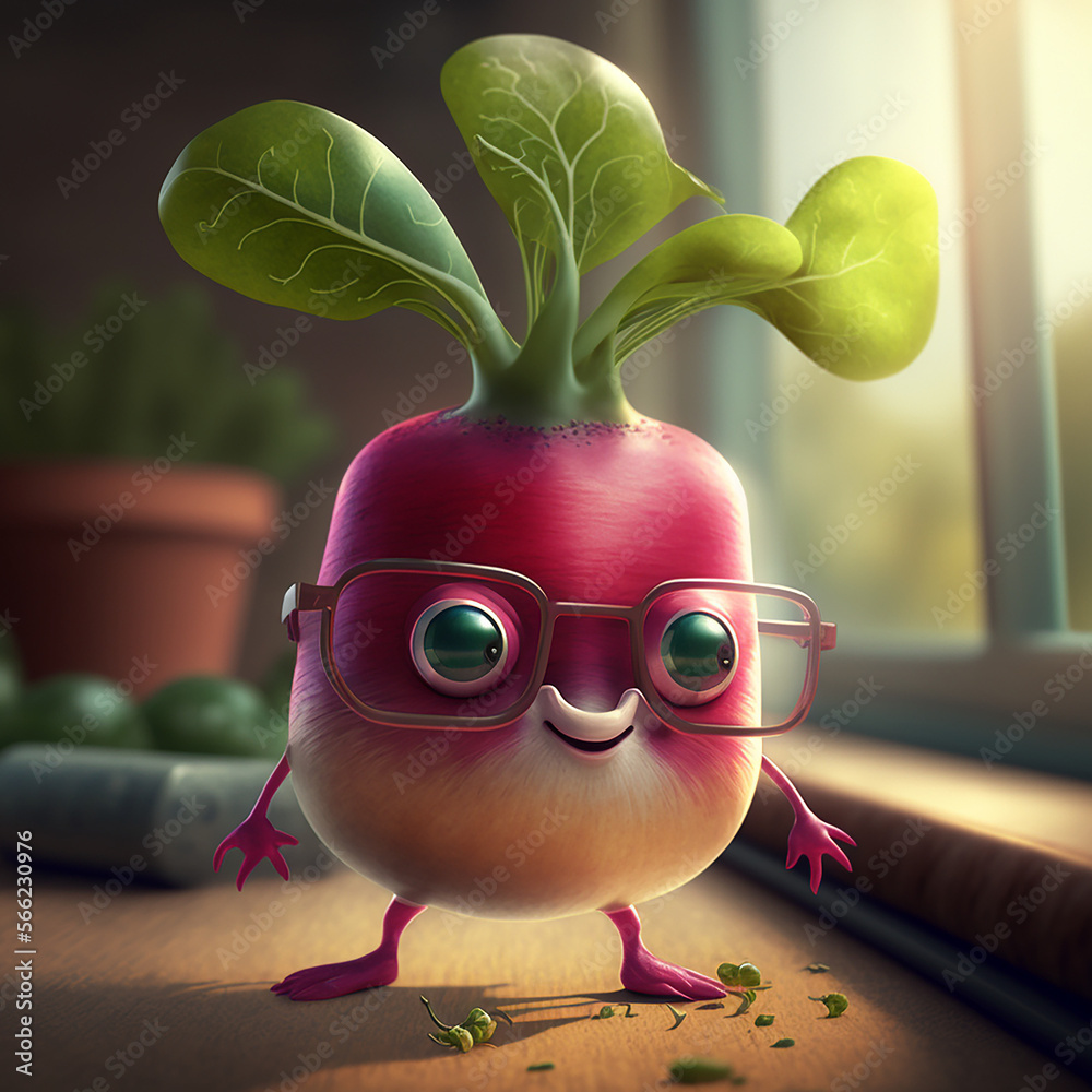 Cute cartoon radish character. Generative AI. Lovely radish. Stock ...