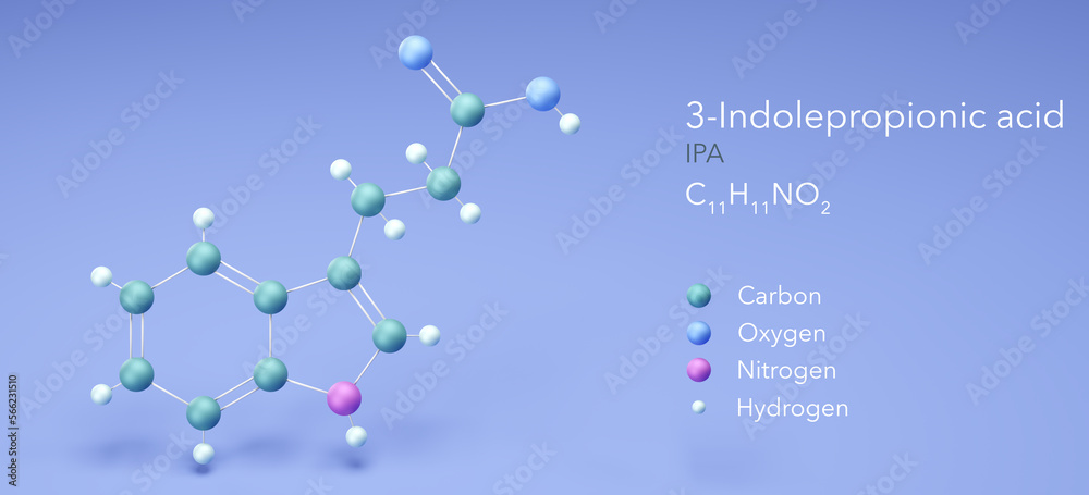 3-indolepropionic acid molecule, molecular structures, ipa 3d model ...