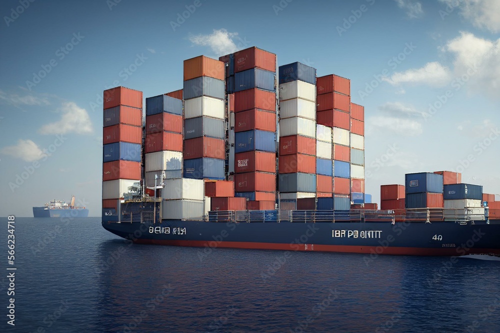 Container ship loading and unloading in deep sea port, import and ...