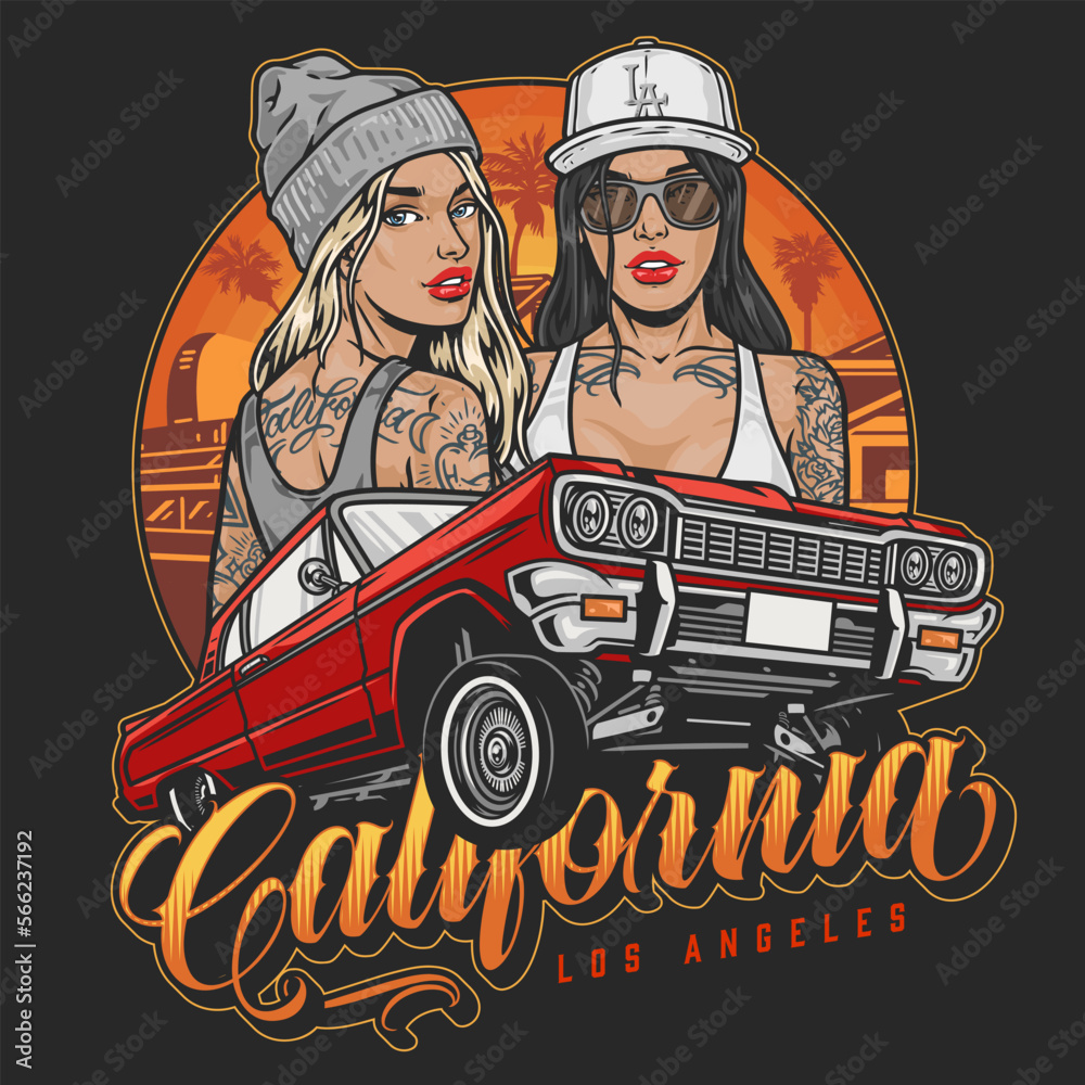 Beautiful Lowrider Girls Flyer Colorful Stock Vector Adobe Stock