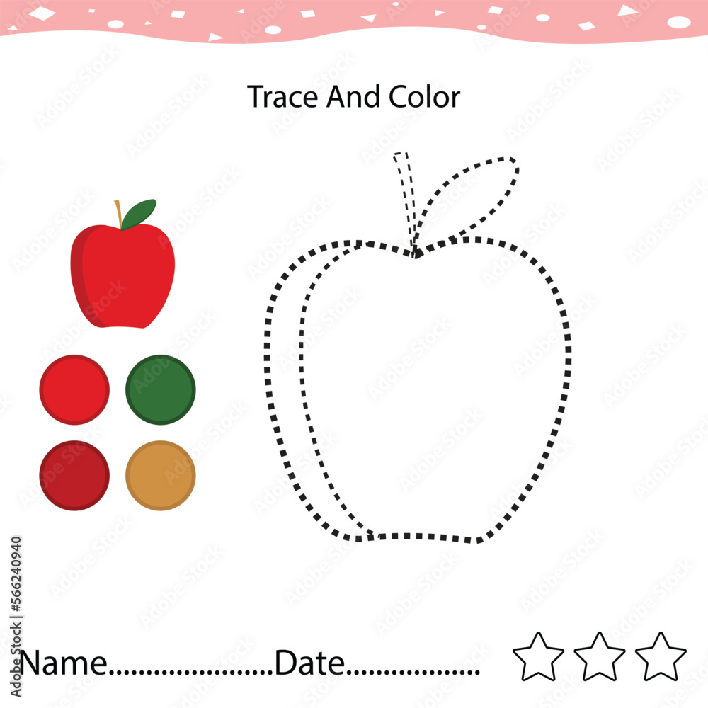 Vetor de Preschool worksheet for practicingz. Trace apple fruit and ...