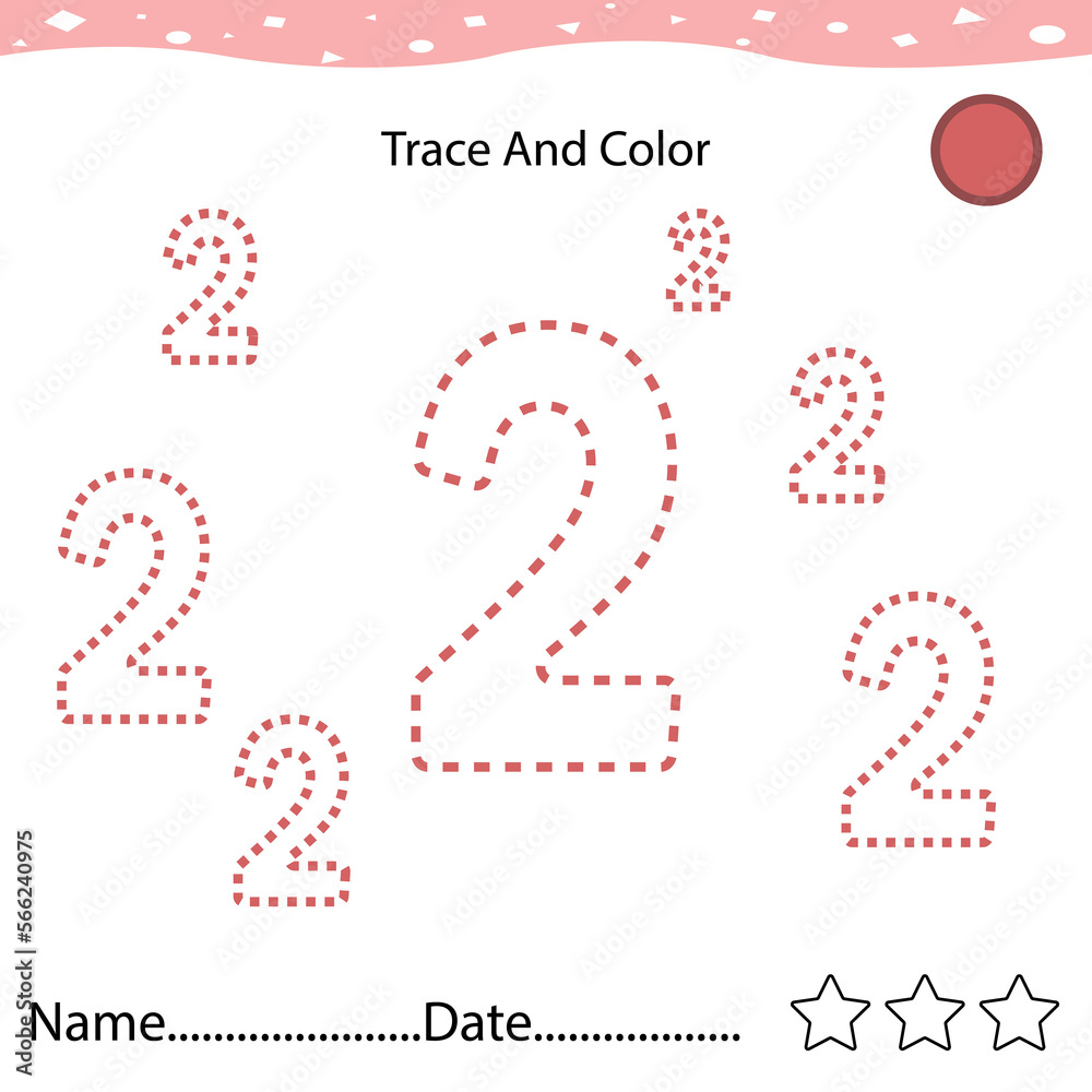 Number two tracing practice worksheet for kids learning to count and to ...