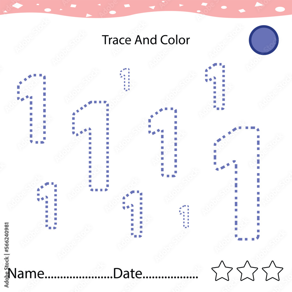 Number one tracing practice worksheet for kids learning to count and to ...