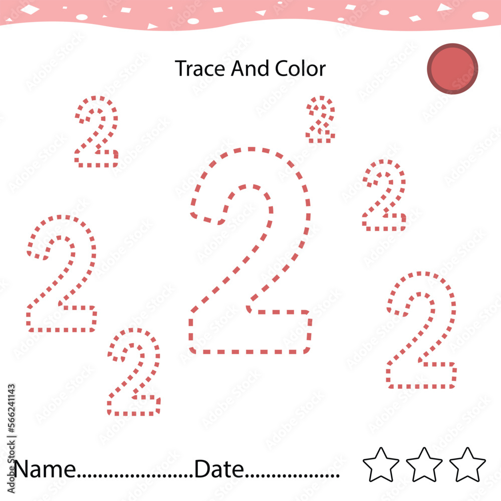 Number two tracing practice worksheet for kids learning to count and to write. Worksheet for ...
