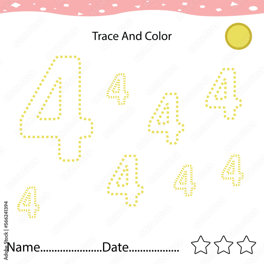 Number four tracing practice worksheet for kids learning to count and ...