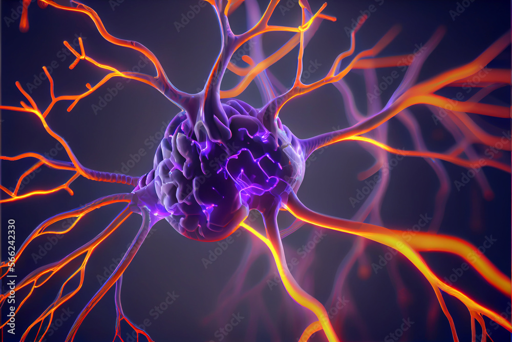 Neuron cell inside human brain with lightning electric connection ...