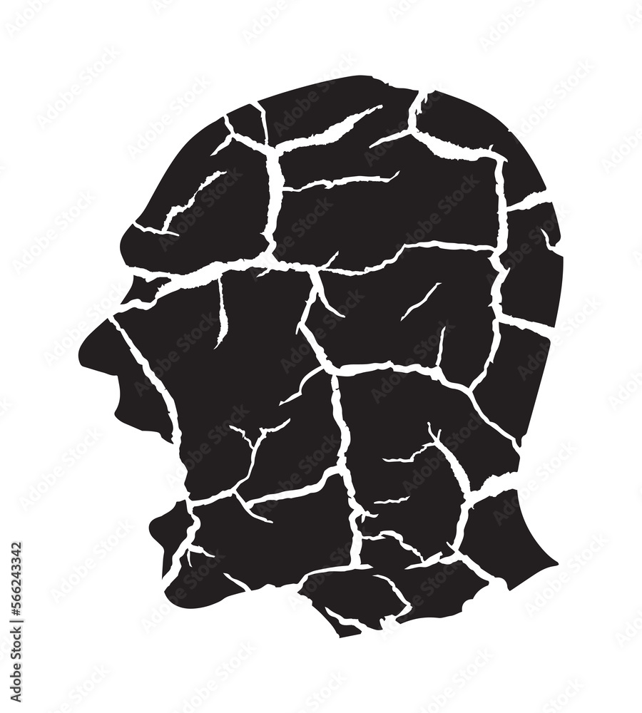 Black silhouette of screaming desperate man, cracked earth texture ...