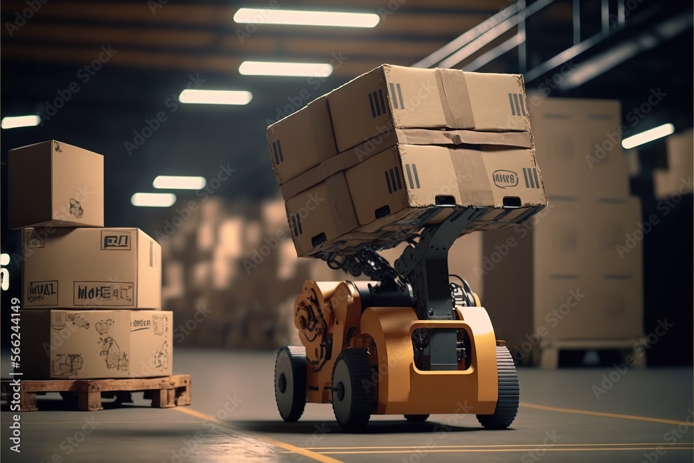 Robotic car carriage the cardboard box for delivery. Generative AI ...