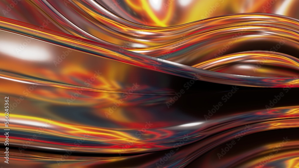 Fiery red Bezier metal like a beautiful air flow flowing vertically ...