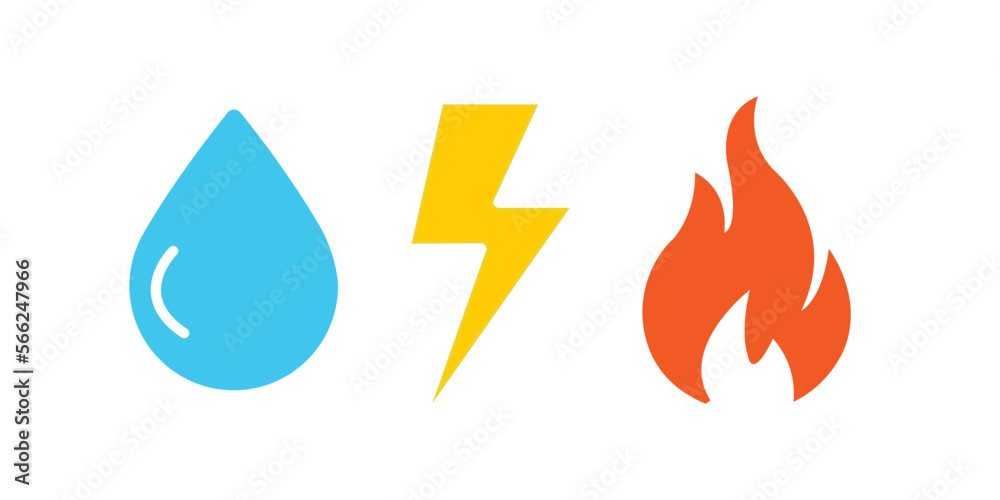 Gas Water Electricity icons. Clipart image isolated on white background ...