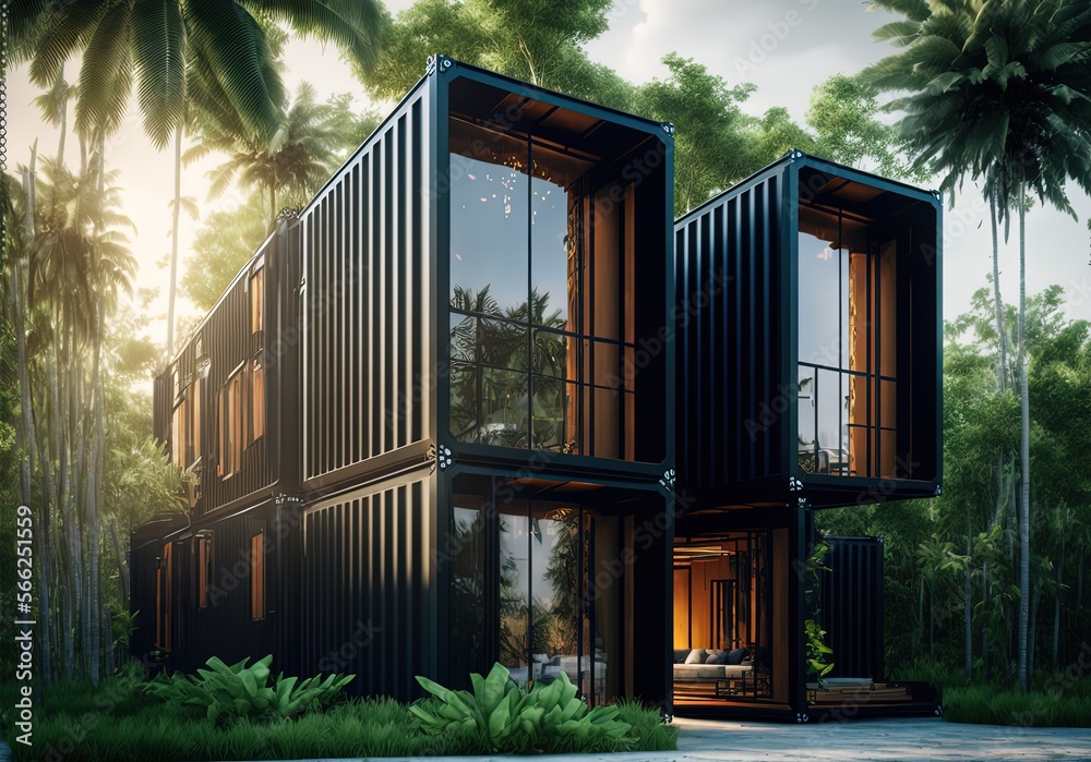 ภาพประกอบสต็อก eco friendly hotel building made from used shipping ...