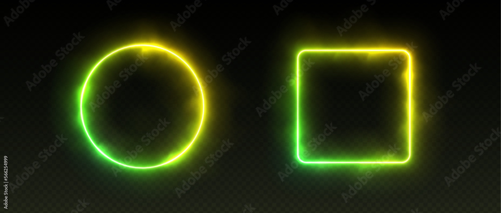 Gradient neon frames with smoke, green yellow led borders with mist ...