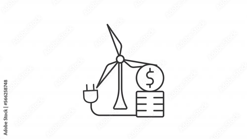 Animated wind energy linear icon. Cost of alternative energy. Renewable ...