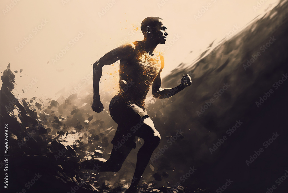 Athlete man running and overcoming obstacles - AI generative art Stock ...