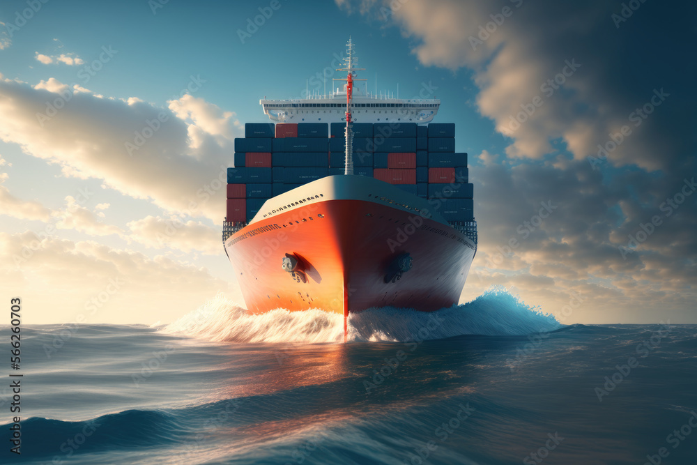 Container ship sailing cargo across the ocean. Post-processed ...