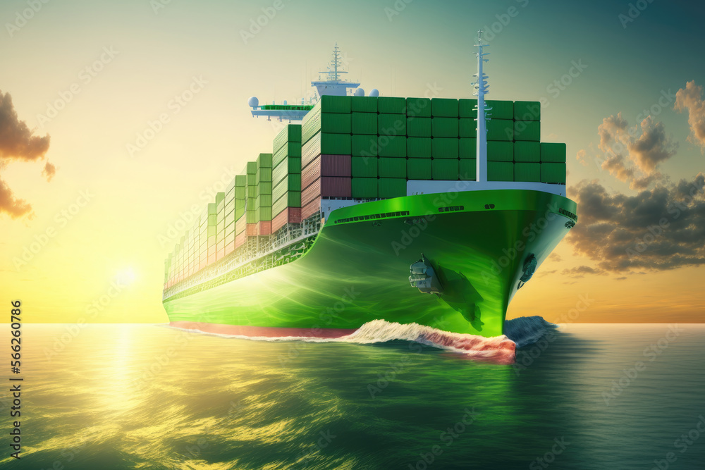 Container ship sailing cargo across the ocean. Post-processed ...