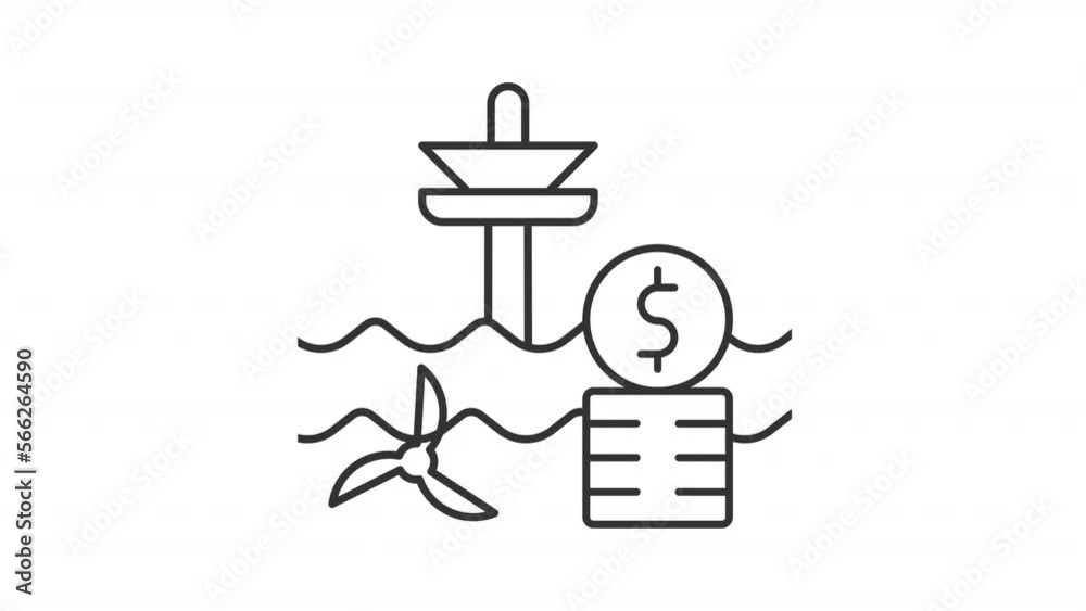 Animated tidal energy linear icon. Cost of alternative energy ...