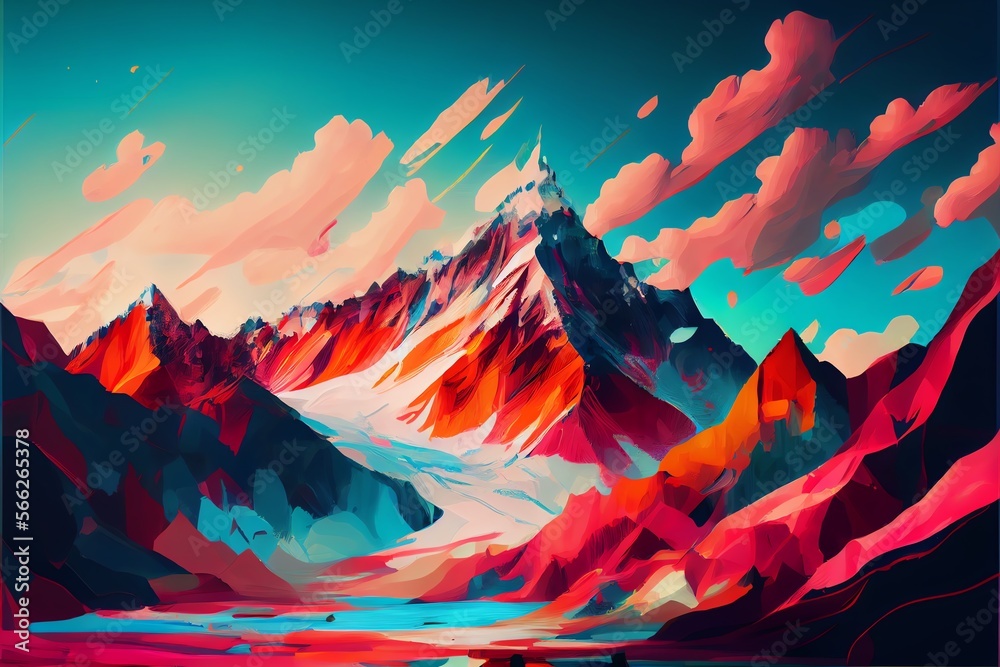 Abstract art. Colorful painting art of a abstract mountain landscape. Background illustration ...