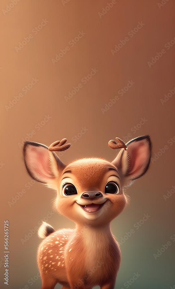 Very Cute small doe smiling with empty space for vertical text in ...