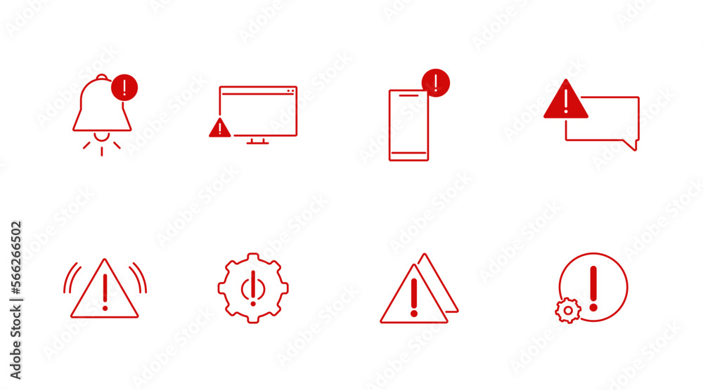Error icons set. Web security alert about program crash critical danger ...