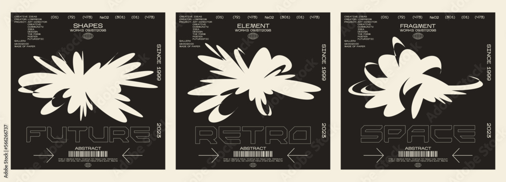 Vetor de Y2K posters in retro futuristic style. Tribal style elements ...