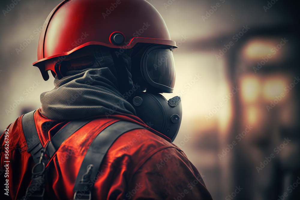 An emergency rescue man or firefighter team is safety coverall suit ...